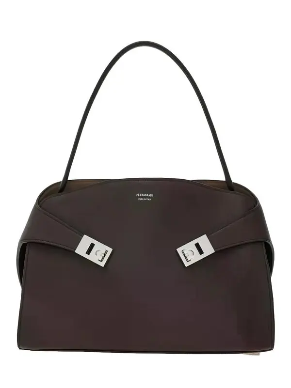 FERRAGAMO Grained Leather Shoulder Bag - Brown