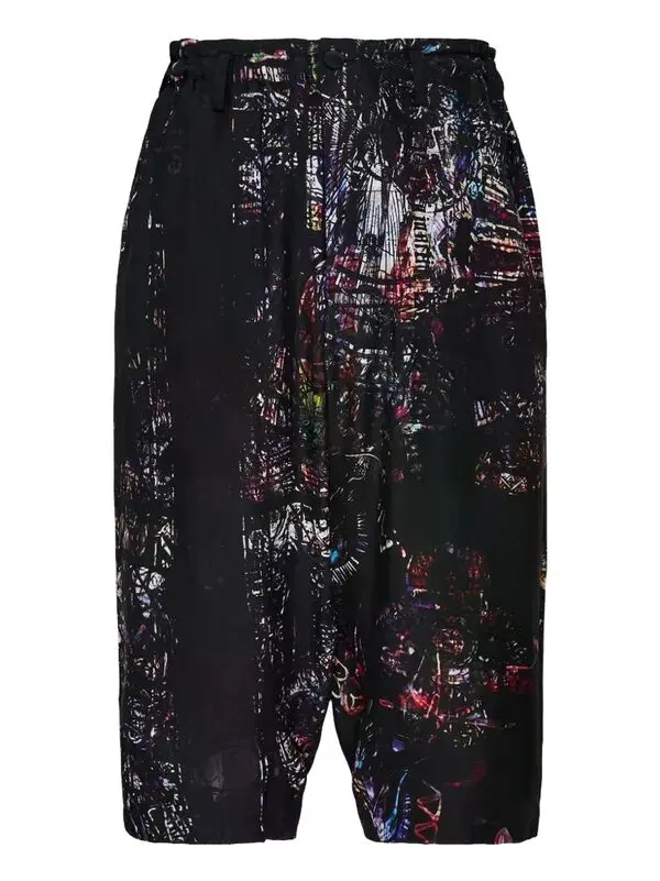 Yohji Yamamoto Graphic-print Cropped Trousers - Black