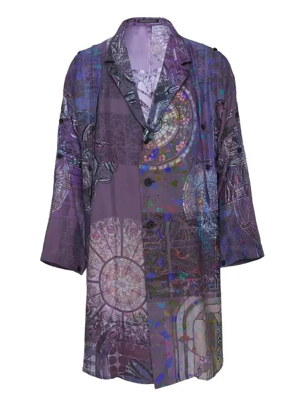 Yohji Yamamoto Graphic-print Single-breasted Coat - Purple