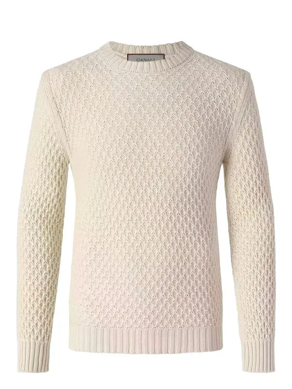 Canali Diamond-knit Crew-neck Sweater - Neutrals