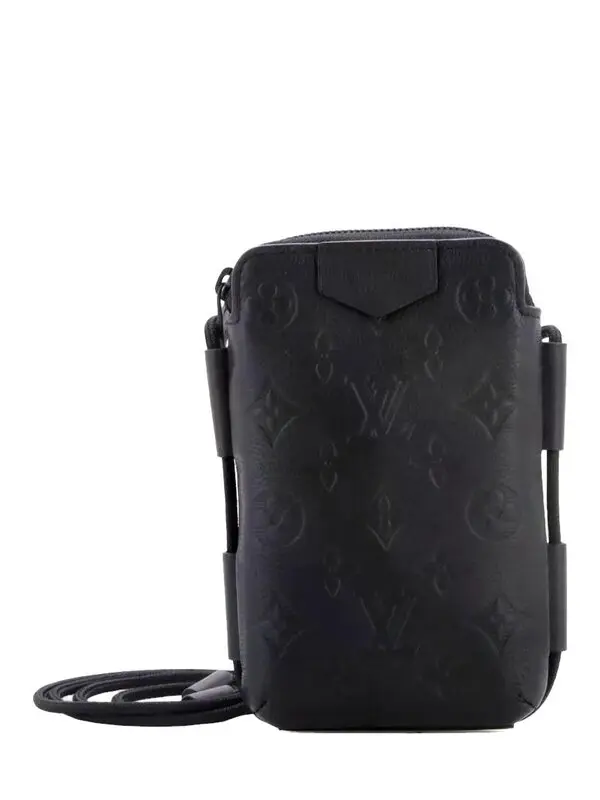 LOUIS VUITTON Lace Up Pouch Monogram Shadow Leather Crossbody Bag - Black