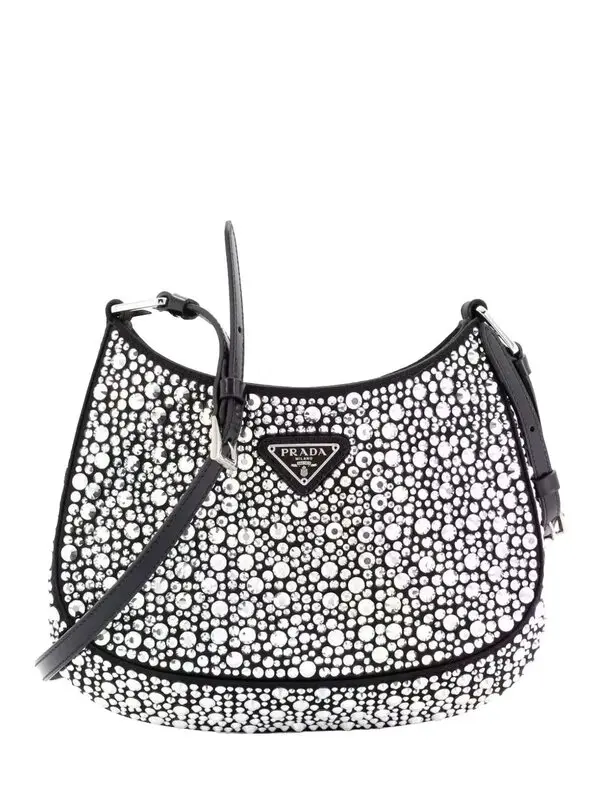 Prada Cleo Crystal Embellished Shoulder Bag - Black