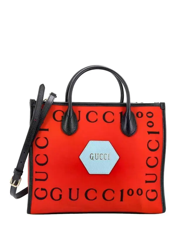 Gucci 100 Embroidered Felt Small Tote Bag - Red