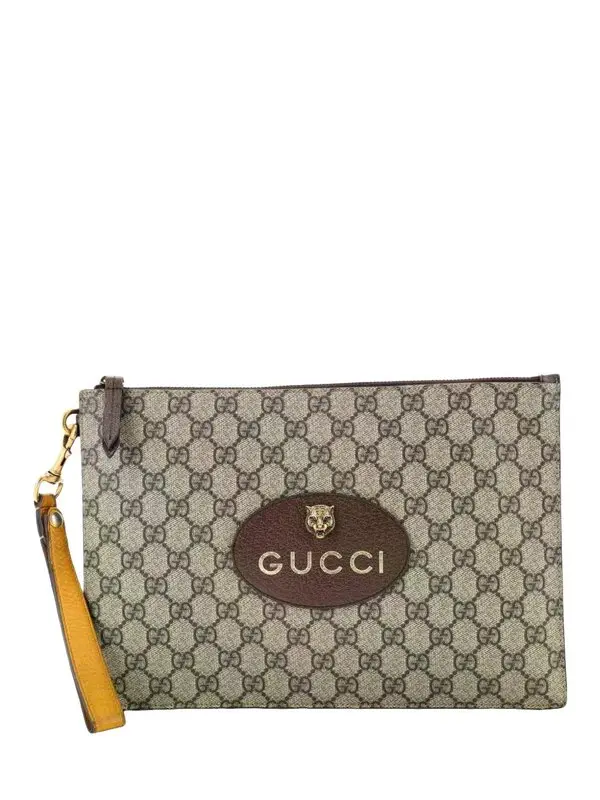 Gucci Neo Vintage Gg Coated Canvas Wristlet Pouch - Brown