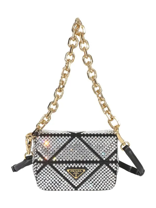 Prada Satin Crystal Chain Shoulder Bag - Black
