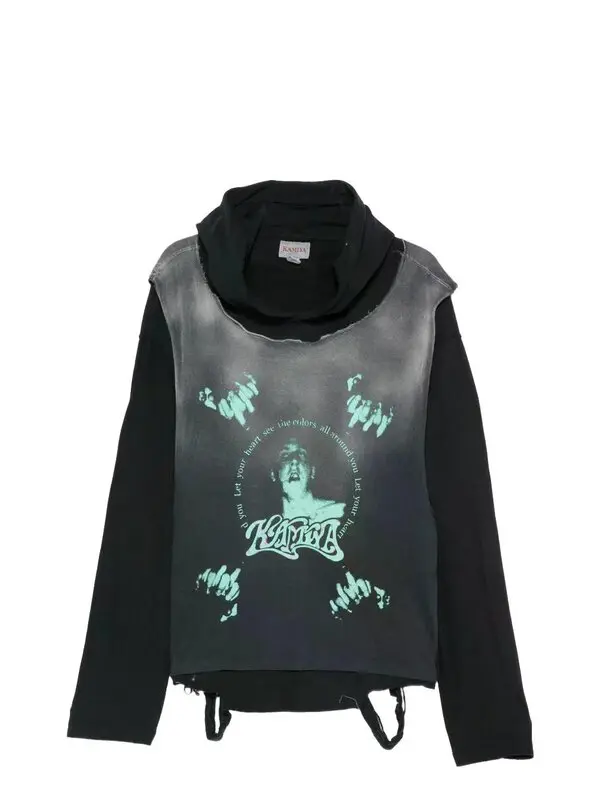KAMIYA Graphic-print Layered Hoodie - Black