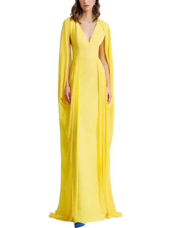 GEMY MAALOUF Cape-sleeve V-neck Maxi Dress - Yellow