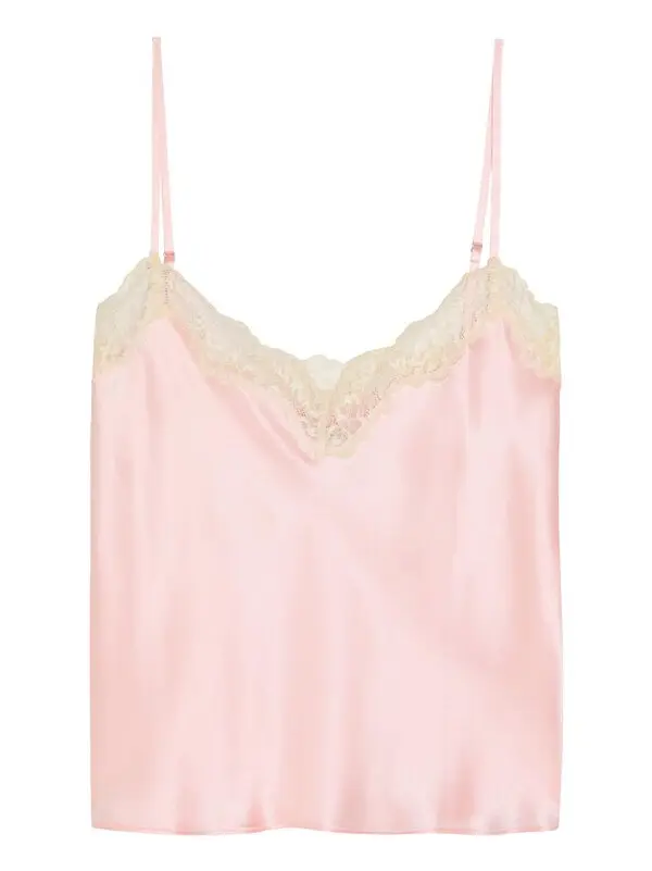 REFORMATION Teddy Lace-trim Silk Top - Light Pink