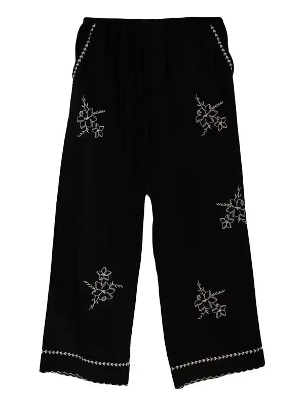 The Great. Weekend Floral-embroidered Trousers - Black
