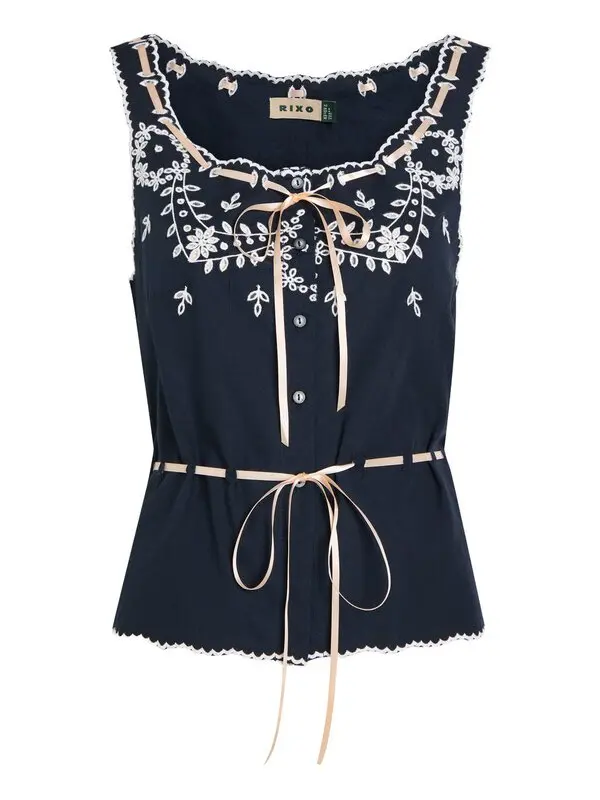 Rixo Cassara Embroidered Top - Navy