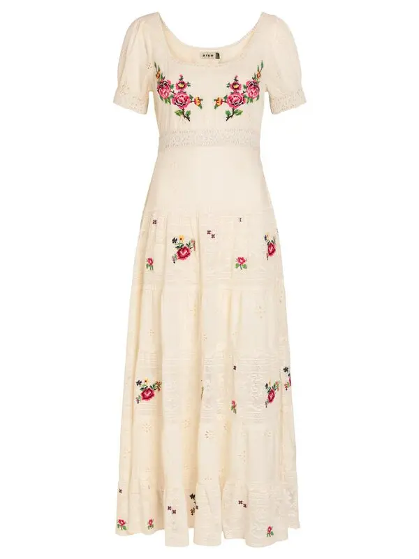 Rixo Cady Embroidered Cotton Midi Dress - White