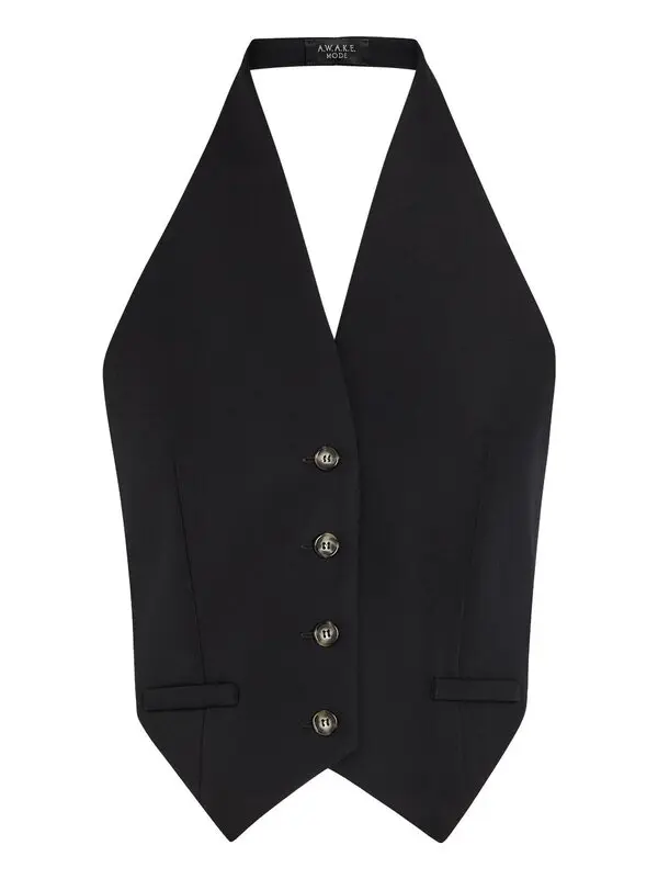 A.W.A.K.E. Mode Halterneck Woven Vest - Black