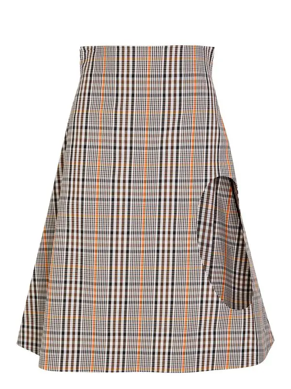A.W.A.K.E. Mode Plaid Cut-out Cotton-blend Midi Skirt - Beige