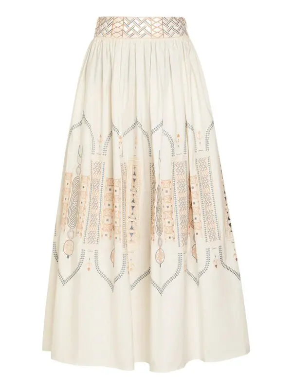 EMPORIO SIRENUSE Embroidered Cotton-blend Midi Skirt - White