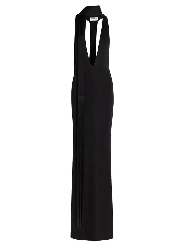 THE NEW ARRIVALS ILKYAZ OZEL Olympia Scarf-effect Maxi Dress - Black