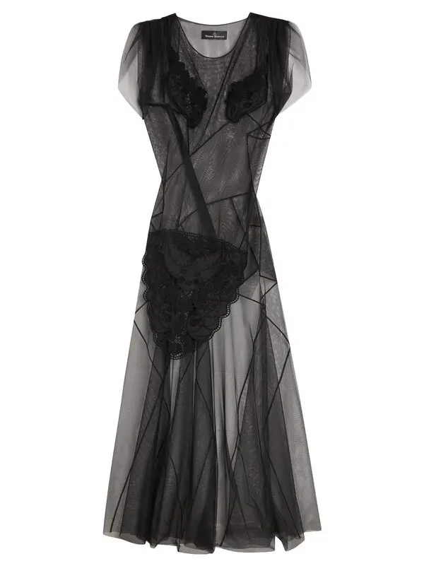 VIVIENNE WESTWOOD Justina Embroidered-appliqué Mesh Maxi Dress - Black