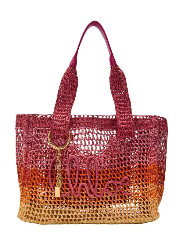 Chloé Raffia Tote With Logo Appliqu - Multicoloured 1