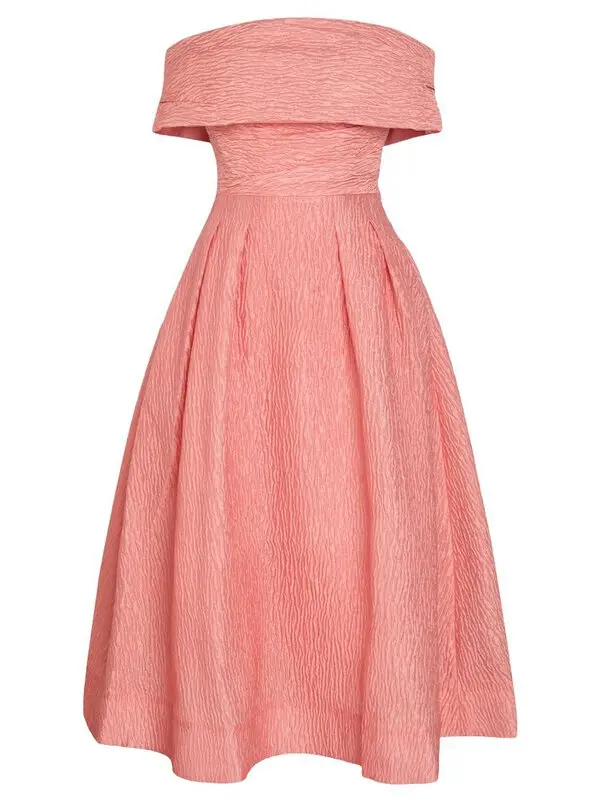Rebecca Vallance Adalyn Off-the-shoulder Cloqué Midi Dress - Peach