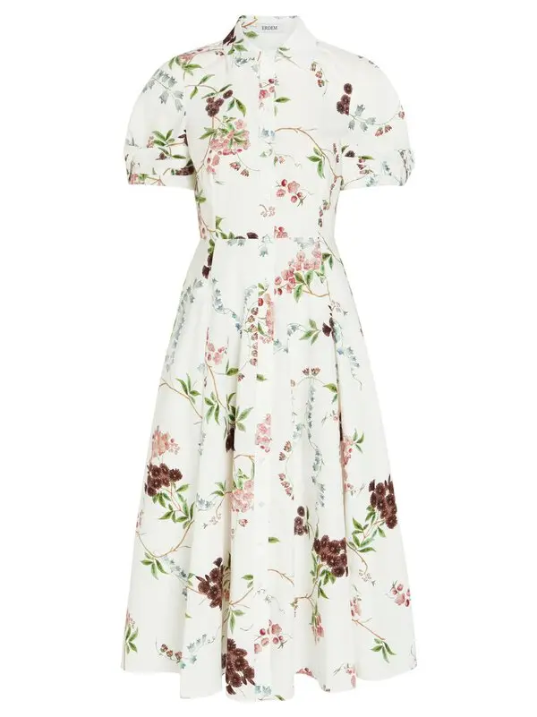 Erdem Floral-print Cotton Midi Shirt Dress - White