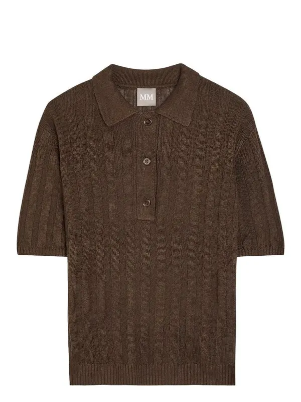 Max Mara Ribbed Linen Polo Top - Dark Brown