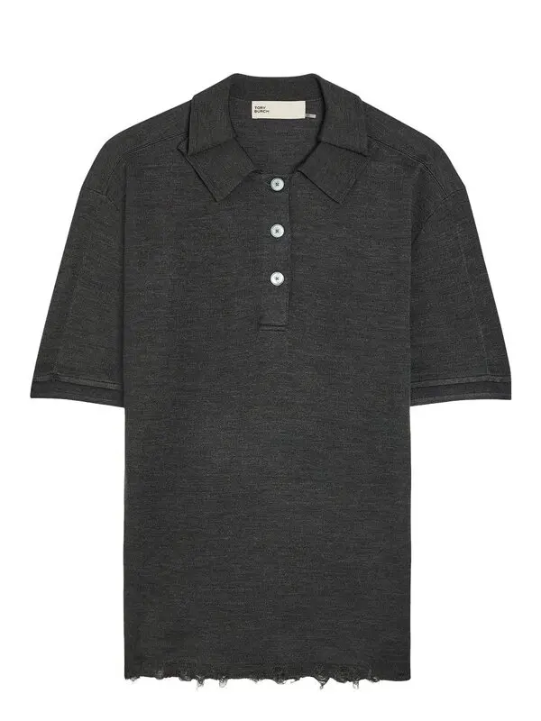Tory Burch Silk-blend Polo Top - Dark Grey