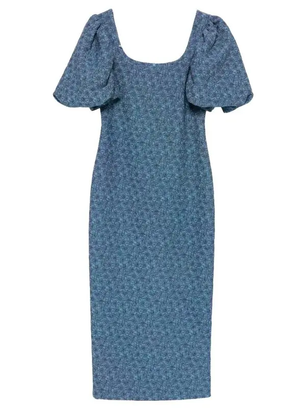 Max Mara Floral-jacquard Puff-sleeve Dress - Blue