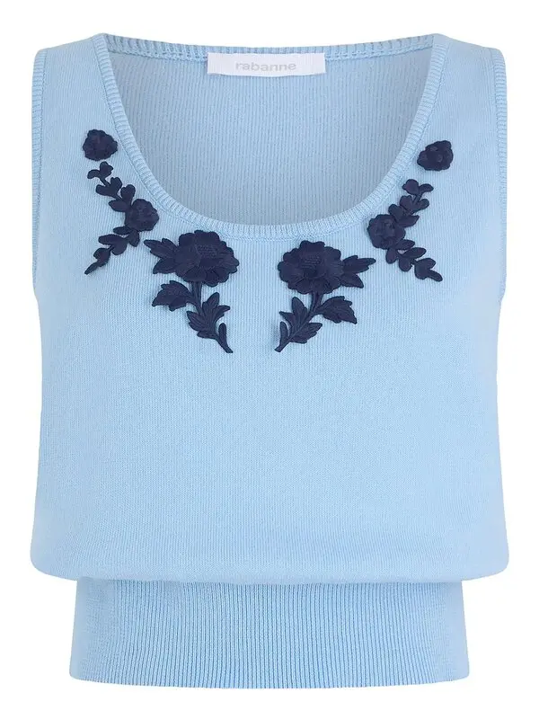 Rabanne Embroidered Cotton Top - Light Blue