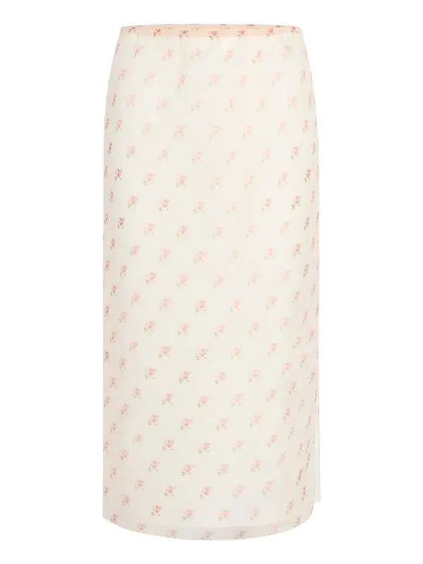 Khaite Sydni Floral-printed Silk Organza Midi Skirt - Light Pink