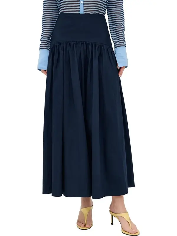 Staud Stretch Poplin Procida Skirt - Navy
