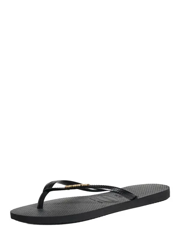 Havaianas Slim Metallic Logo Sandals - Black/golden