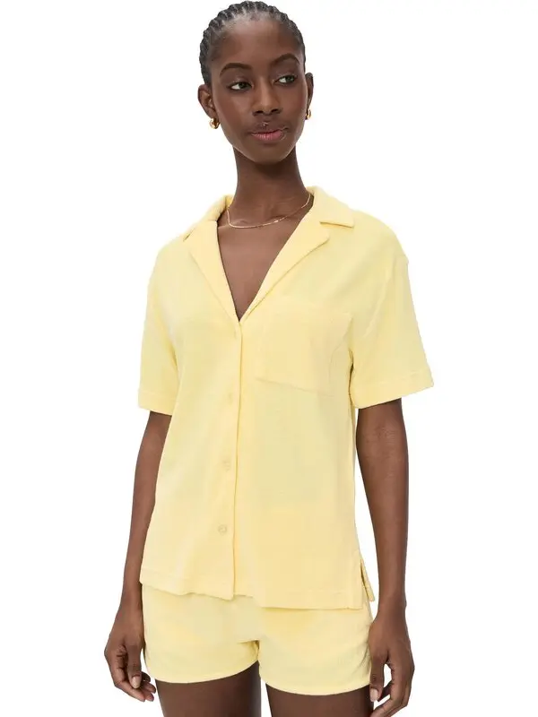Hunza G Terry Towelling Collared Top - Butter