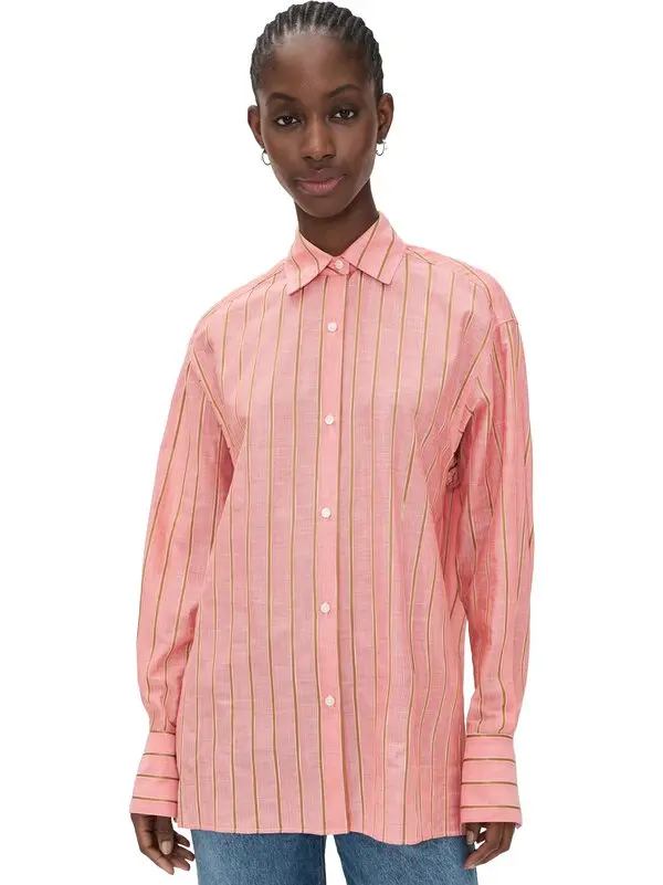 Renggli Striped Boxy Button-up Shirt - Hibiscus/bronze