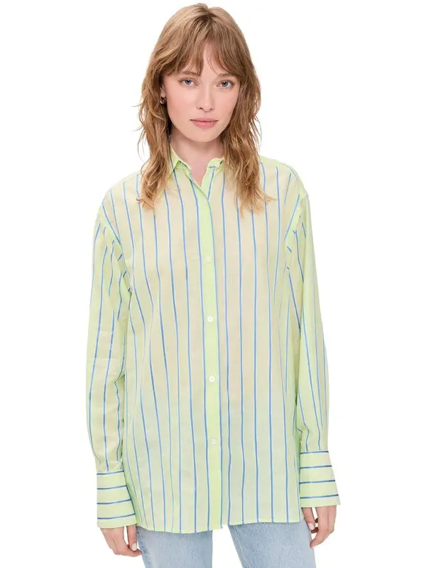 Renggli Striped Boxy Button-up Shirt - Kiwi/azure