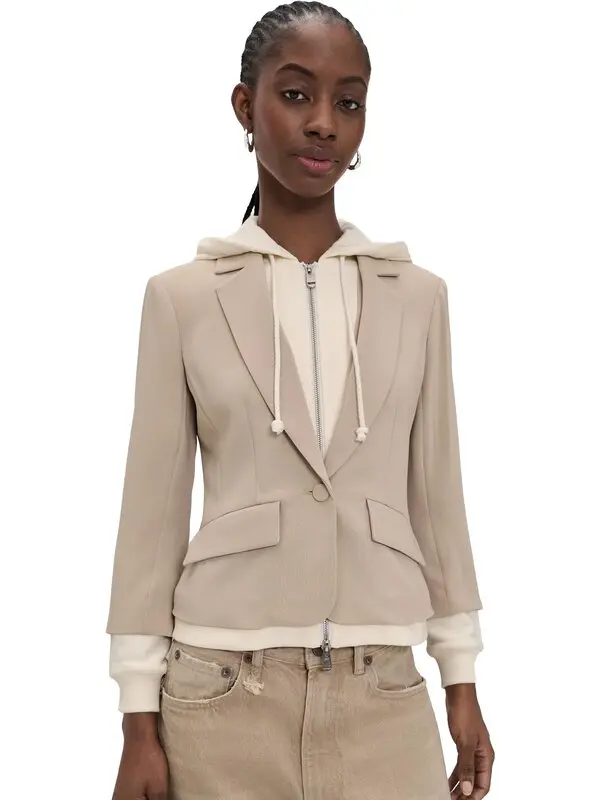 Cinq À Sept Khloe Zip-up Blazer With Hooded French Terry Underlay - Khaki/ivory
