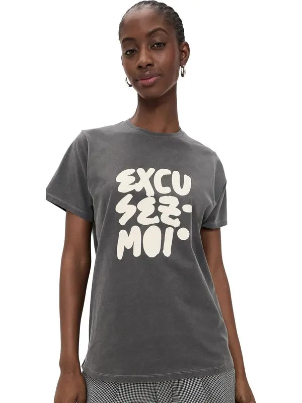 Clare V. Printed Jersey Tee - Faded Black