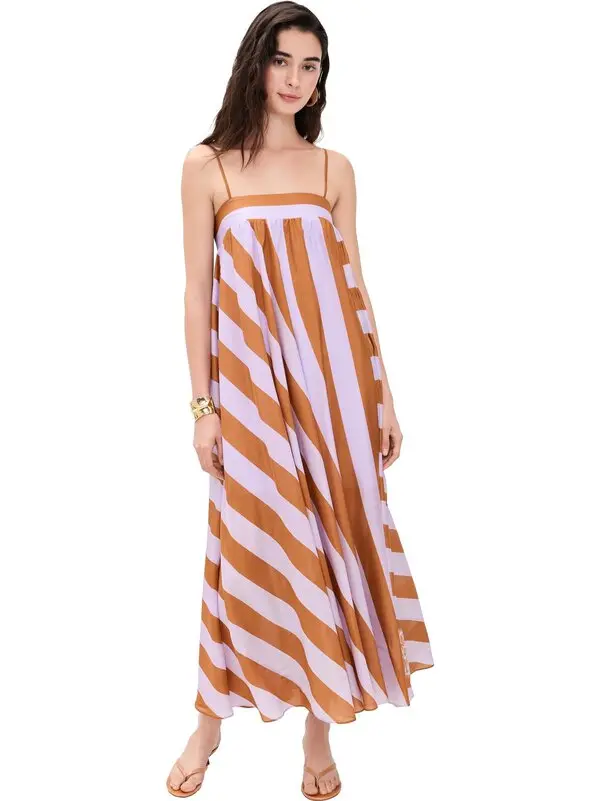 Zimmermann Indra Stripe Silk Maxi Dress - Lilac Tan