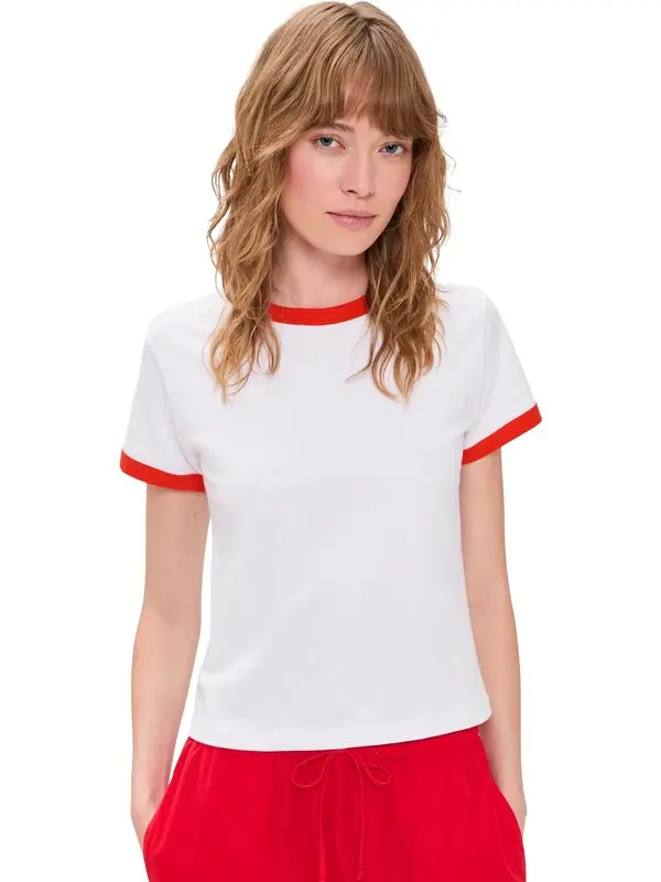 LESET Margo Ringer Tee - Cerise/white