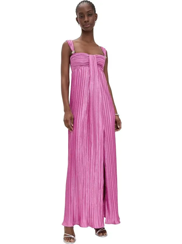 SABINA MUSAYEV Pleated Maxi Dress With Slit - Fuchsia Pink