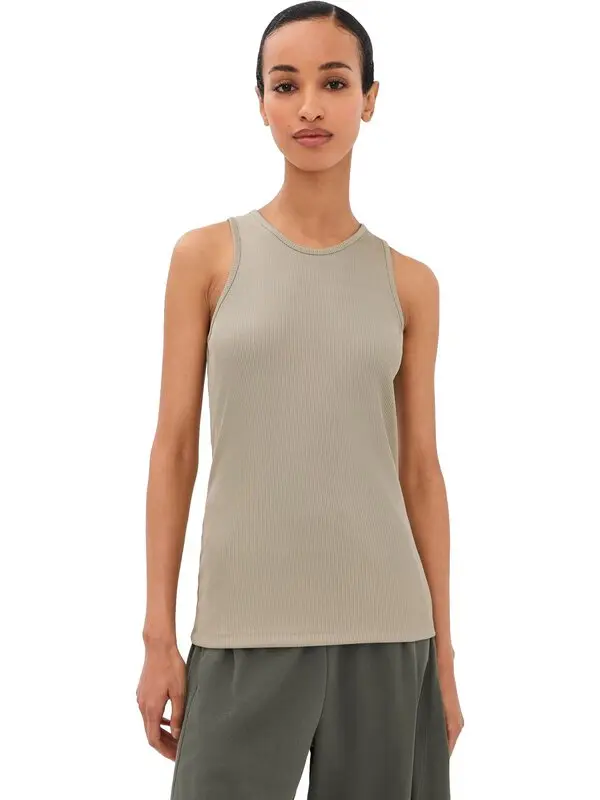 Tibi Stretch Viscose Ribbed Tank Top - Taupe