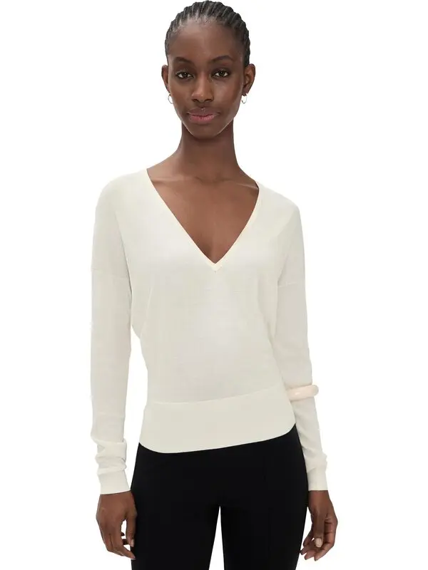 Renggli Silk Cashmere V-neck Sweater - Flat White