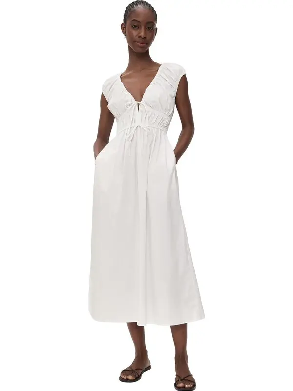 WAYF Liv Ruched Midi Dress - Ivory