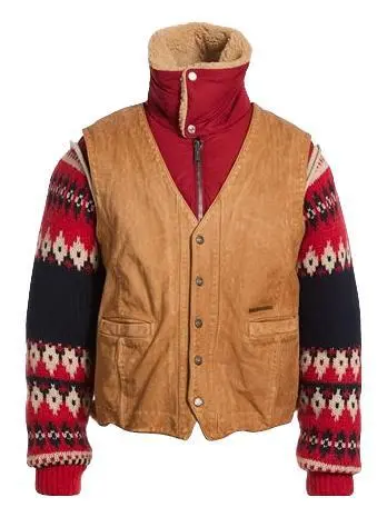 Dsquared2 Puffer Jacket With Leather And Fleece Details - Beige