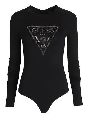 Guess Bodysuit With Brand Logo And Crystals - Black