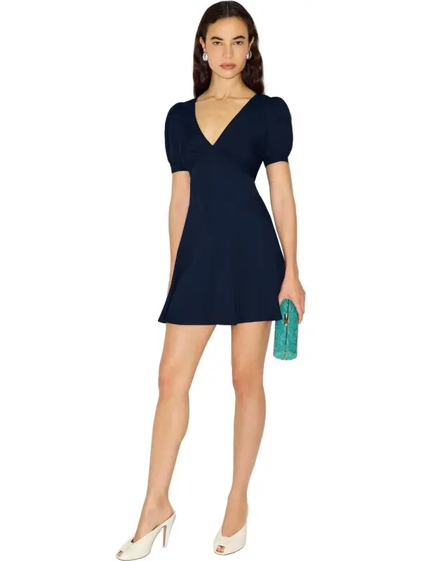 REFORMATION Naira Mini Dress With V-neckline And Puff Sleeves - Blue