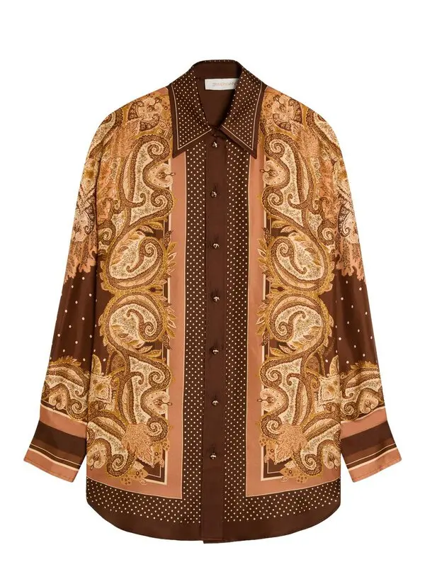 Zimmermann Luna Printed Silk Shirt - Brown