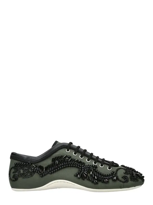 Dries Van Noten Leather Embellished Ballerina Sneakers - Green