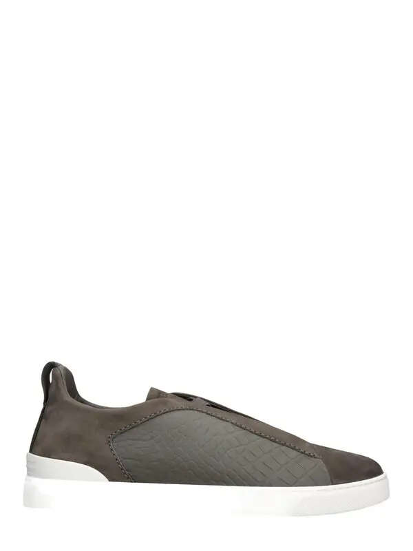 Zegna Crocodile Leather Triple Stitch Secondskin Sneakers - Grey
