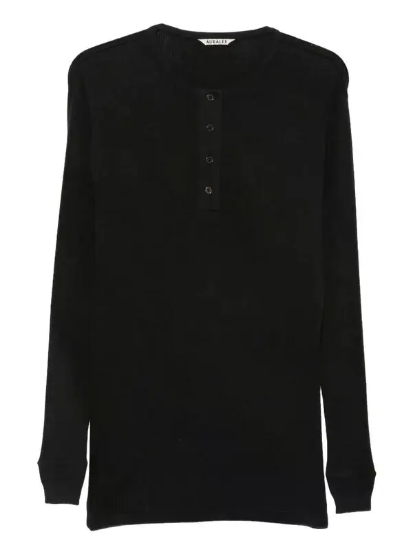 Auralee Henley Ribbed Top - Black