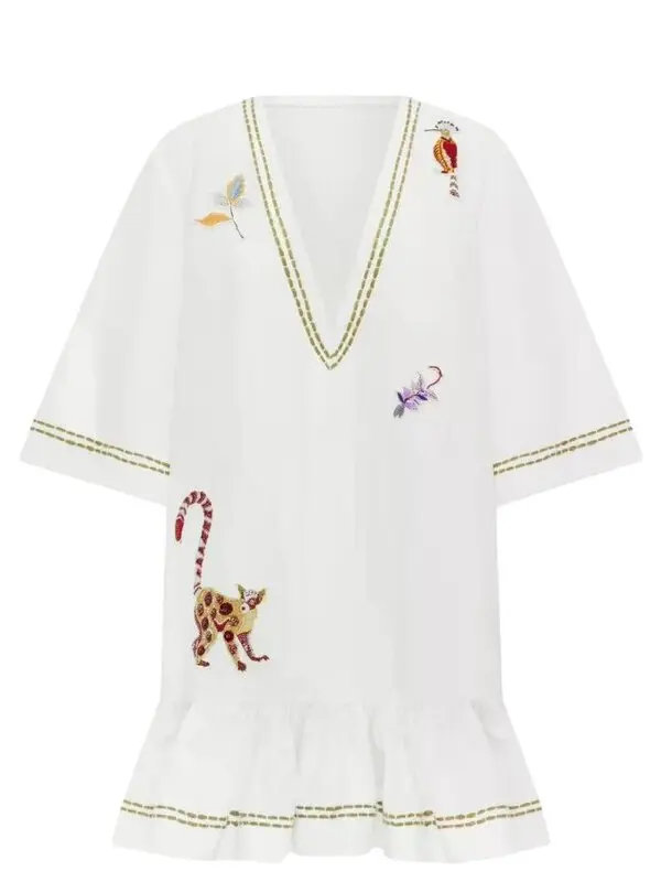 ALEMAIS Embroidered Ruffled Dress - White