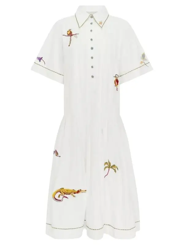 ALEMAIS Camelia Embroidered Shirt Dress - White